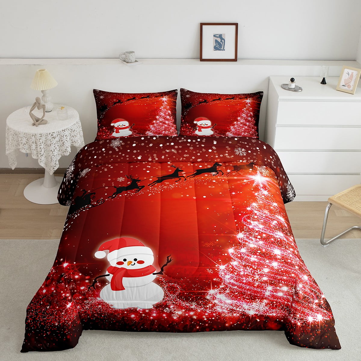 Xmas Bedding Sets Christmas Snowman Comforter Set Snowing Reindeer Bed ...
