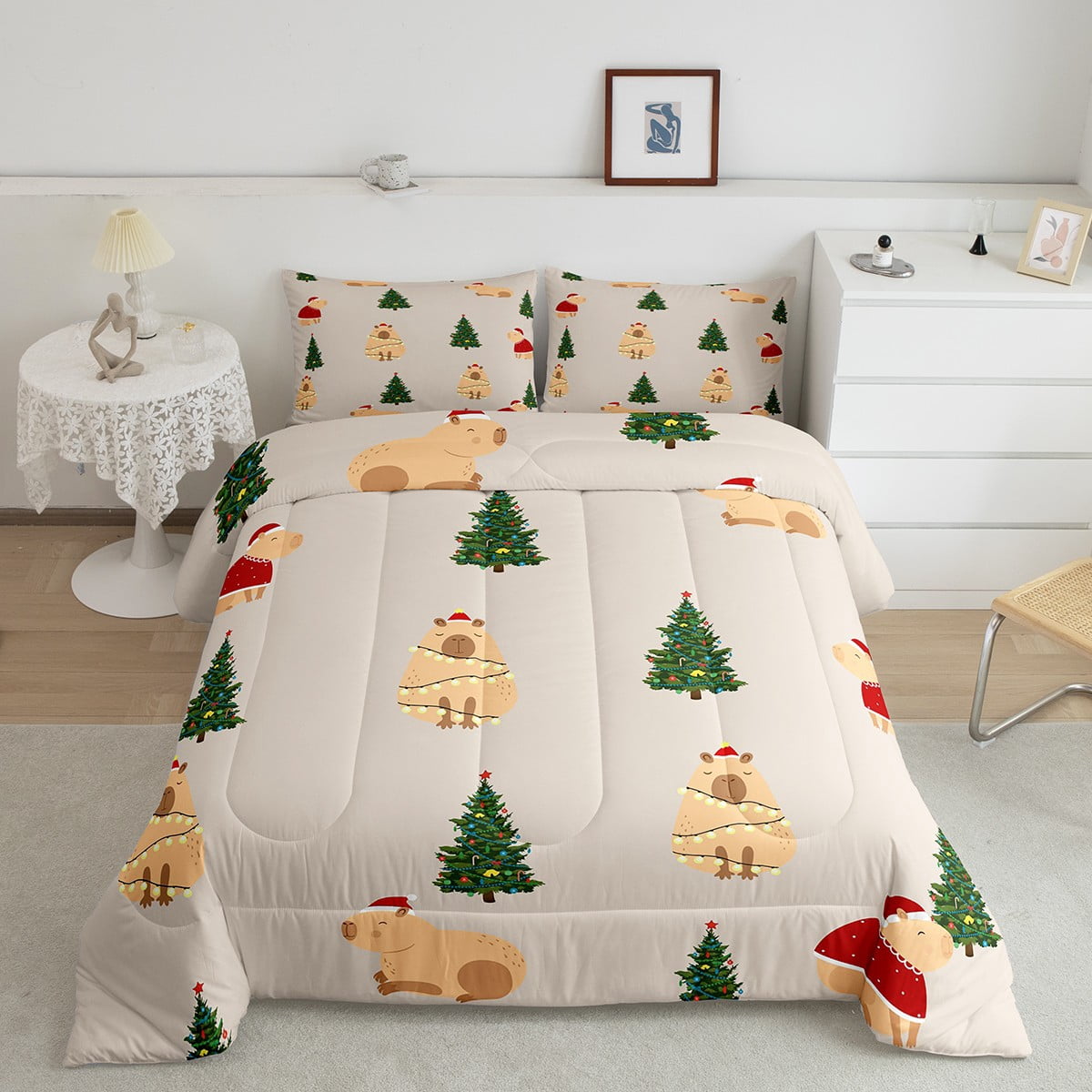 YST Xmas Capybara Comforter Set Twin Christmas Tree Bedding Set, Cute ...