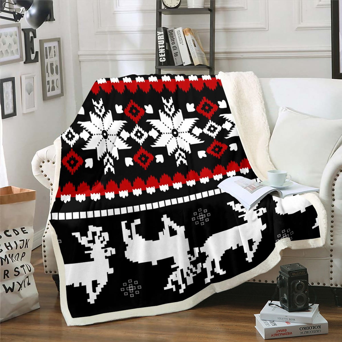YST Xmas Fleece Blanket for Girls Kids Christmas Snowflake Deer Pattern ...