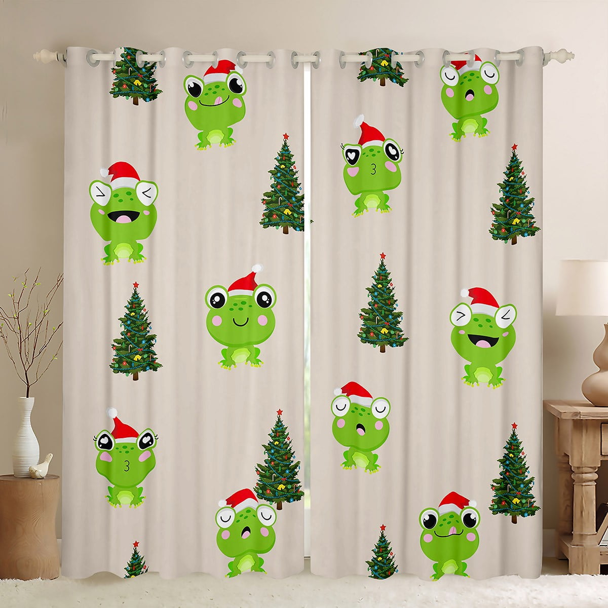 YST Xmas Frog Curtains & Drapes Christmas Tree Curtains, Cute Animal ...