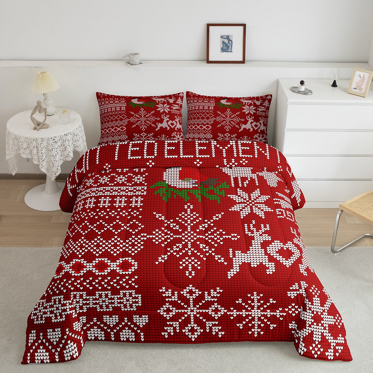YST Xmas Red Plaid Comforter Set Winter Snowflake Pattern Queen Size ...