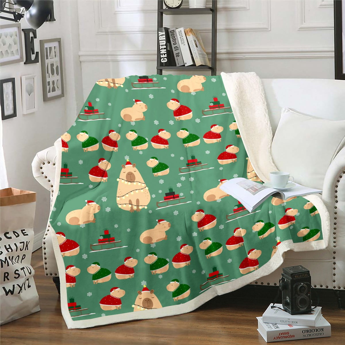 Xmas Themed Blanket Cute Kawaii Animal Throw Blanket for Bed, Winter ...