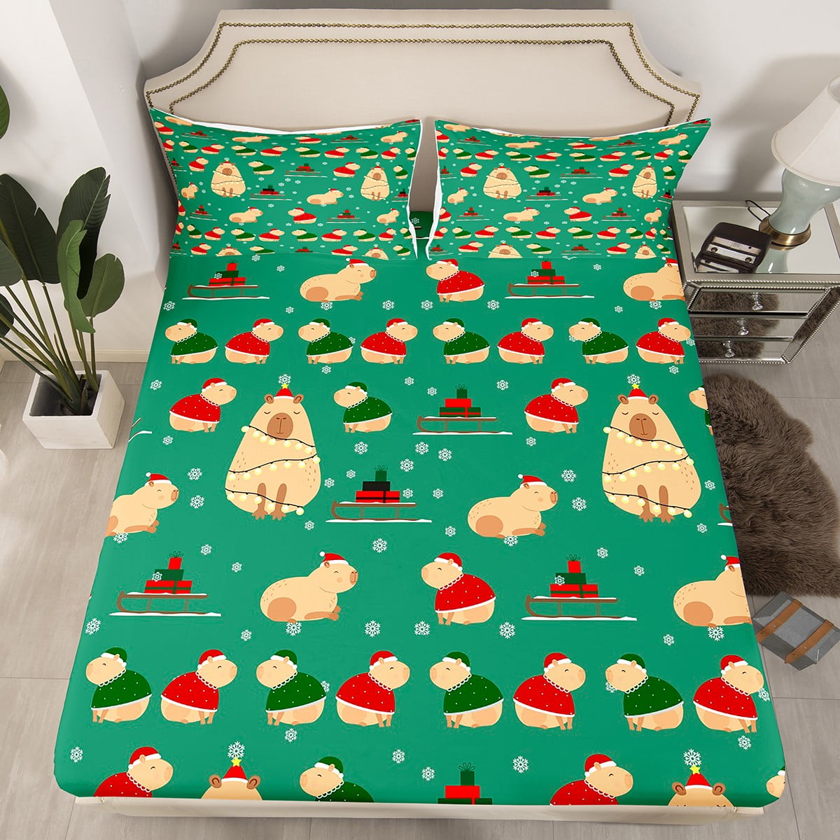Xmas Themed Full Fitted Sheet Cute Kawaii Animal Sheets, Winter ...