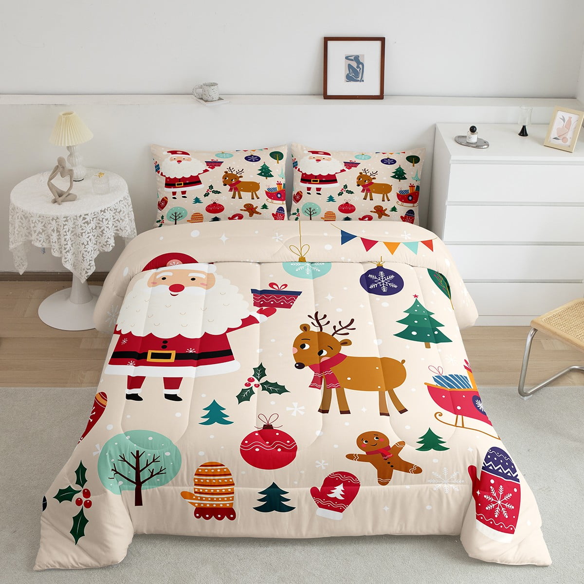 Xmas Tree Comforter Set ,Peace Dove Leaves Twin Size Bedding Set for ...