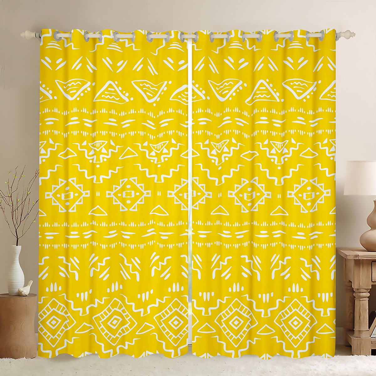 YST Yellow Aztec Curtains 42"Wx90"L Western Boho Window Curtains Exotic Tribal Bohemian Curtains ...