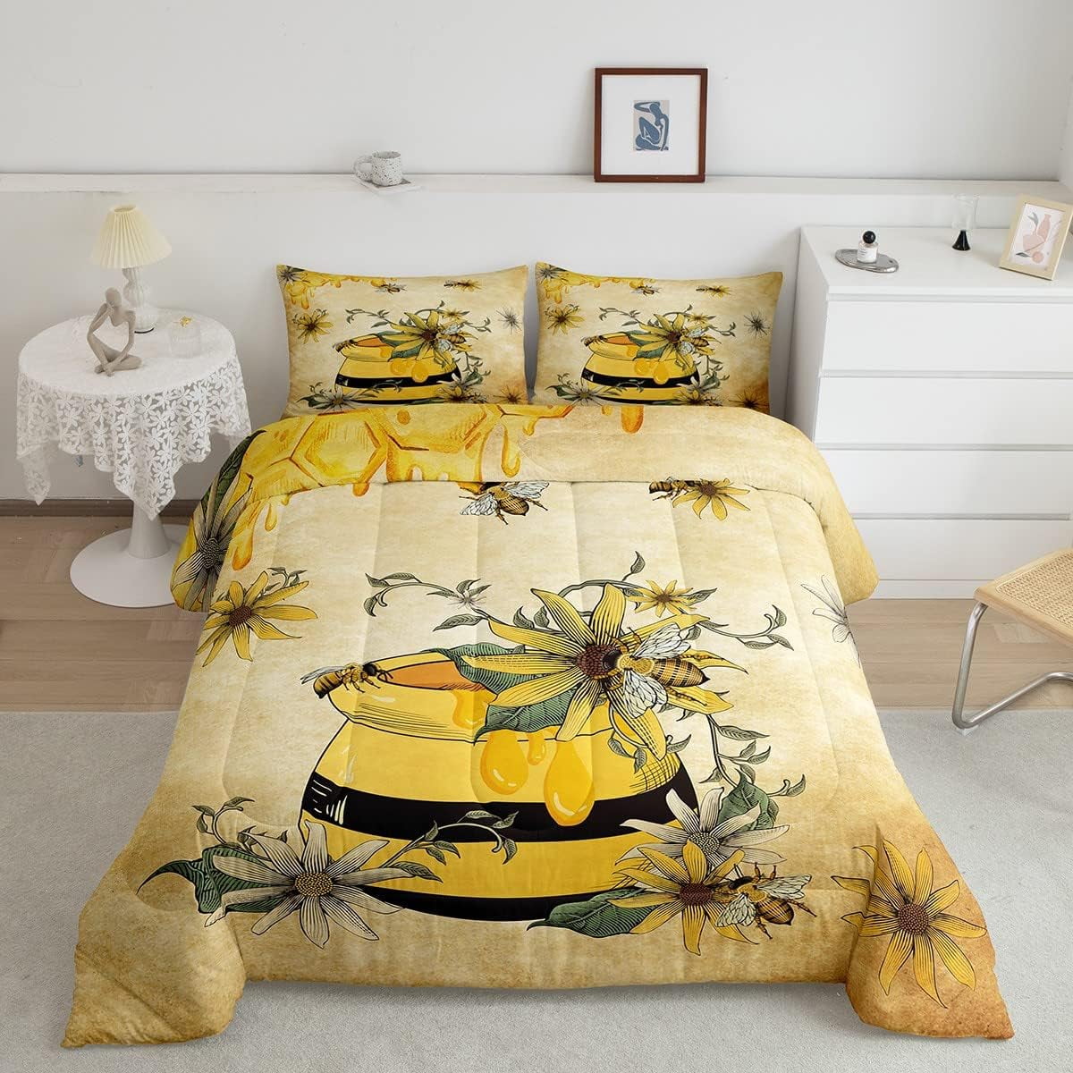 YST Yellow Bee Bedding Set,Sweet Honey Can Comforter Set for Teens ...
