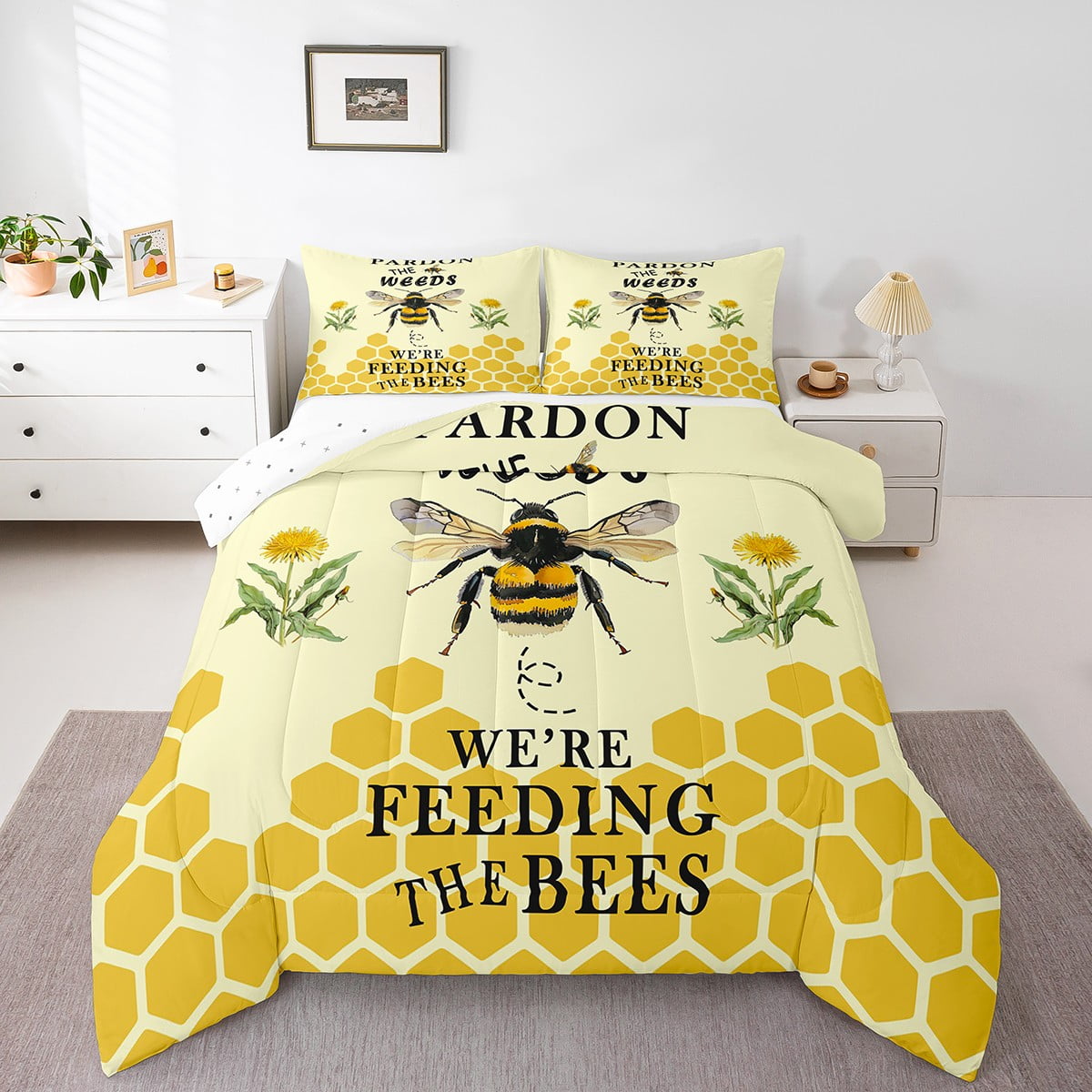 YST Yellow Bee Bedding Sets Queen, Sweet Honeybee Comforter Set For ...