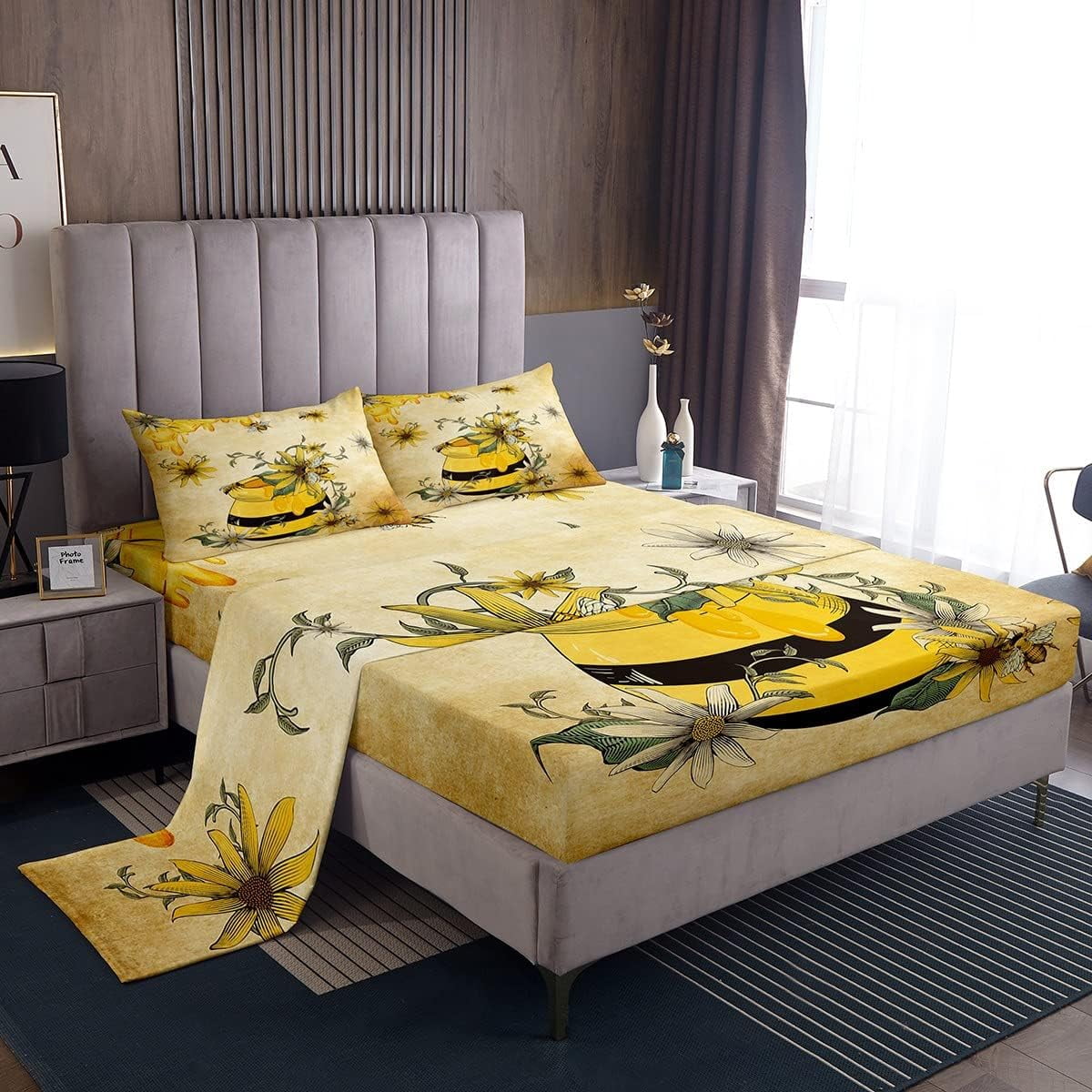 YST Yellow Bee Sheet Set,Sweet Honey Can Fitted Sheet for Teens Adult ...