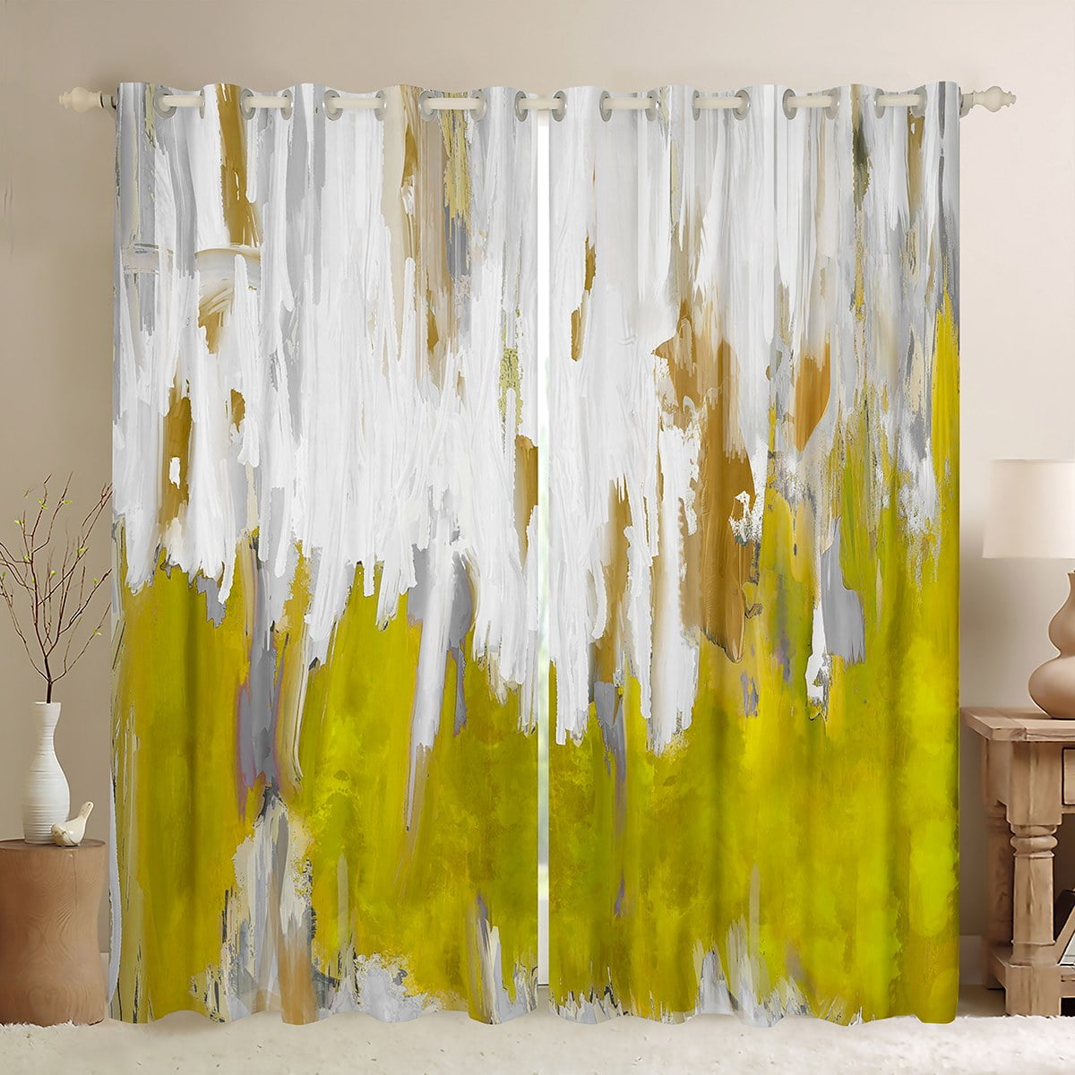 YST Yellow Curtains & Drapes Gradient Brush Marks Blackout Curtains ...