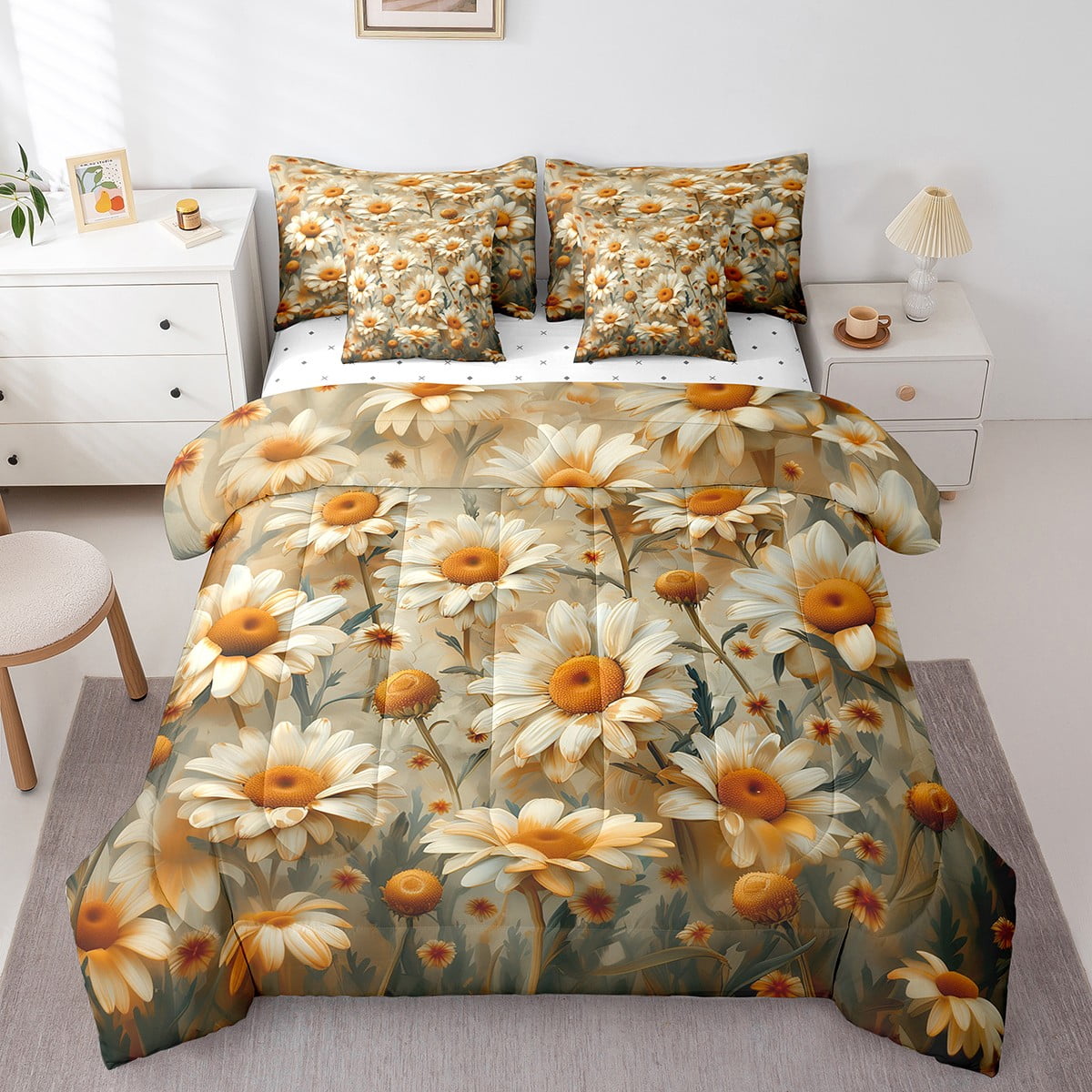 YST Yellow Daisy Bedding Set Twin 7 Piece,Wildflower Daisy Comforter ...