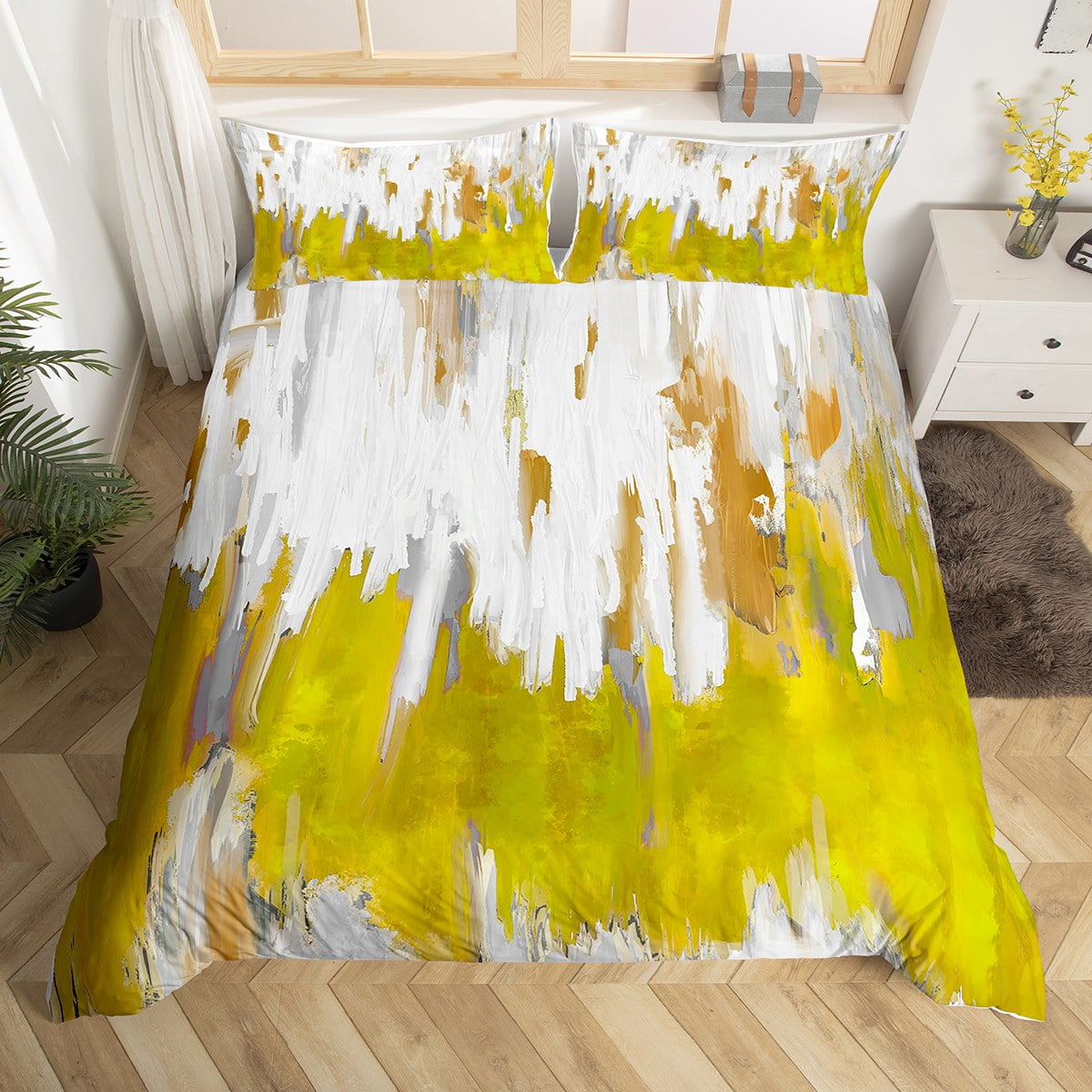 YST Yellow Duvet Cover King Gradient Brush Marks Bedding Sets ...