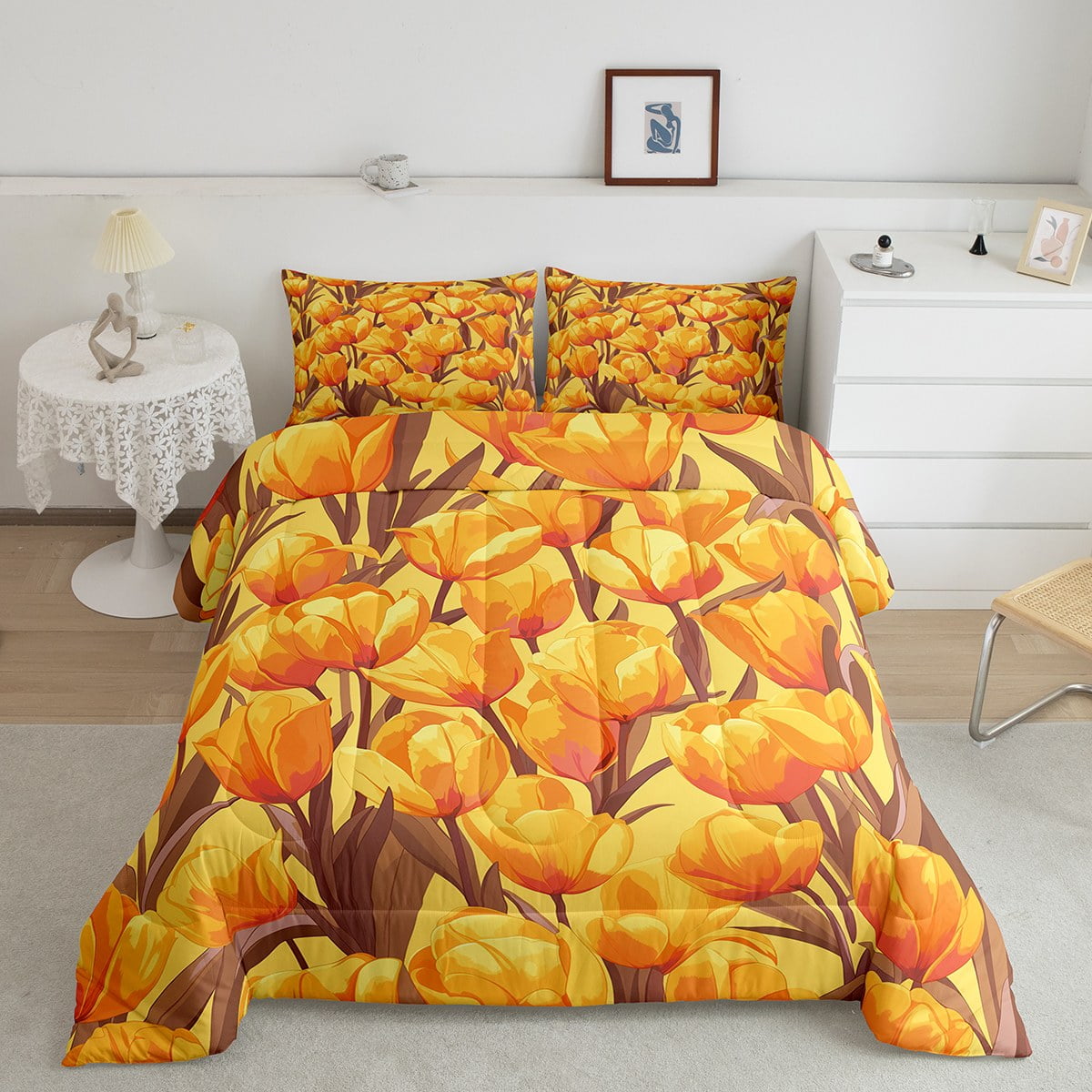 Erosebridal Yellow Flower Comforter Set Full Floral Bedding Set,Chic ...