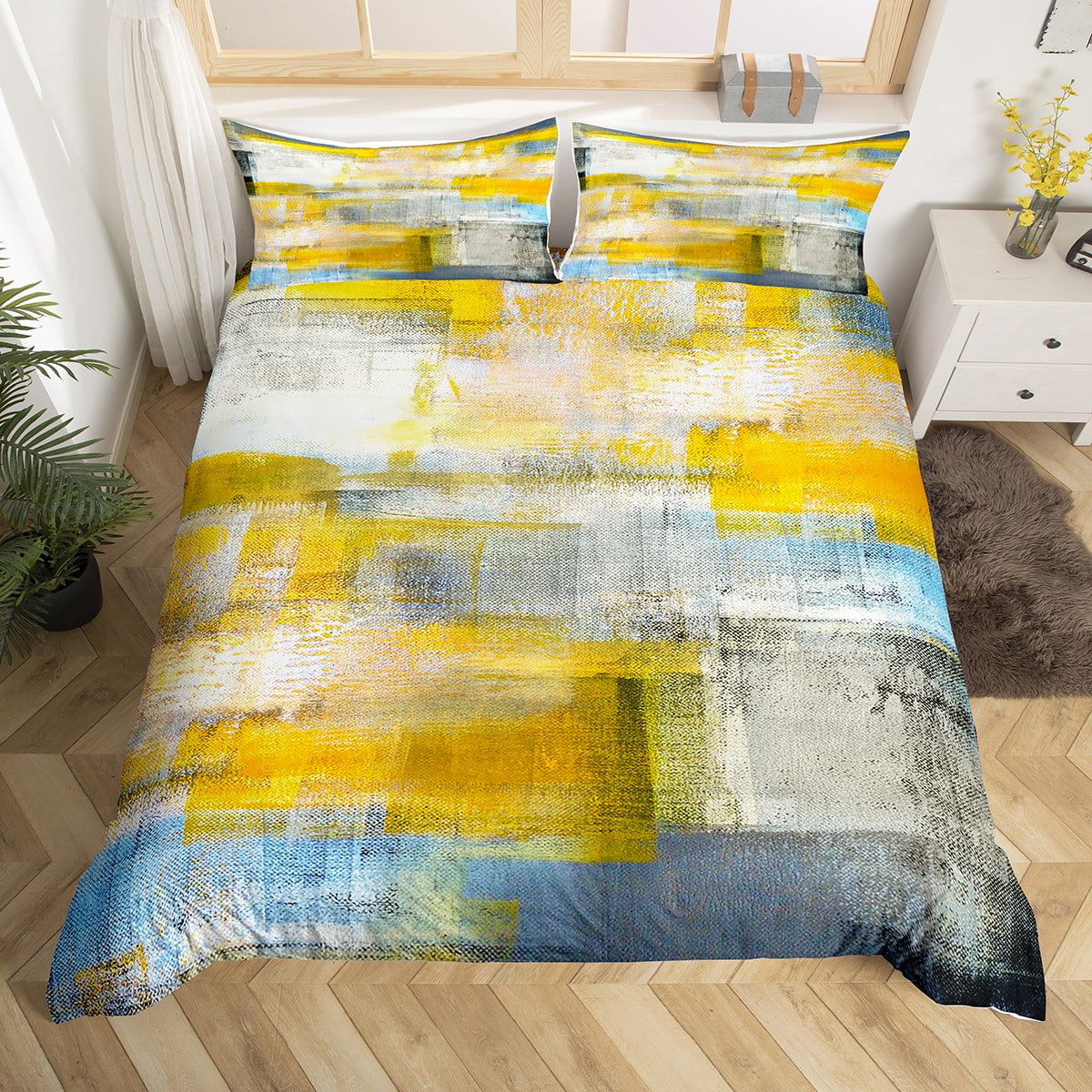 YST Yellow Gradient Bedding Sets Queen Grey Grunge Comforter Cover ...