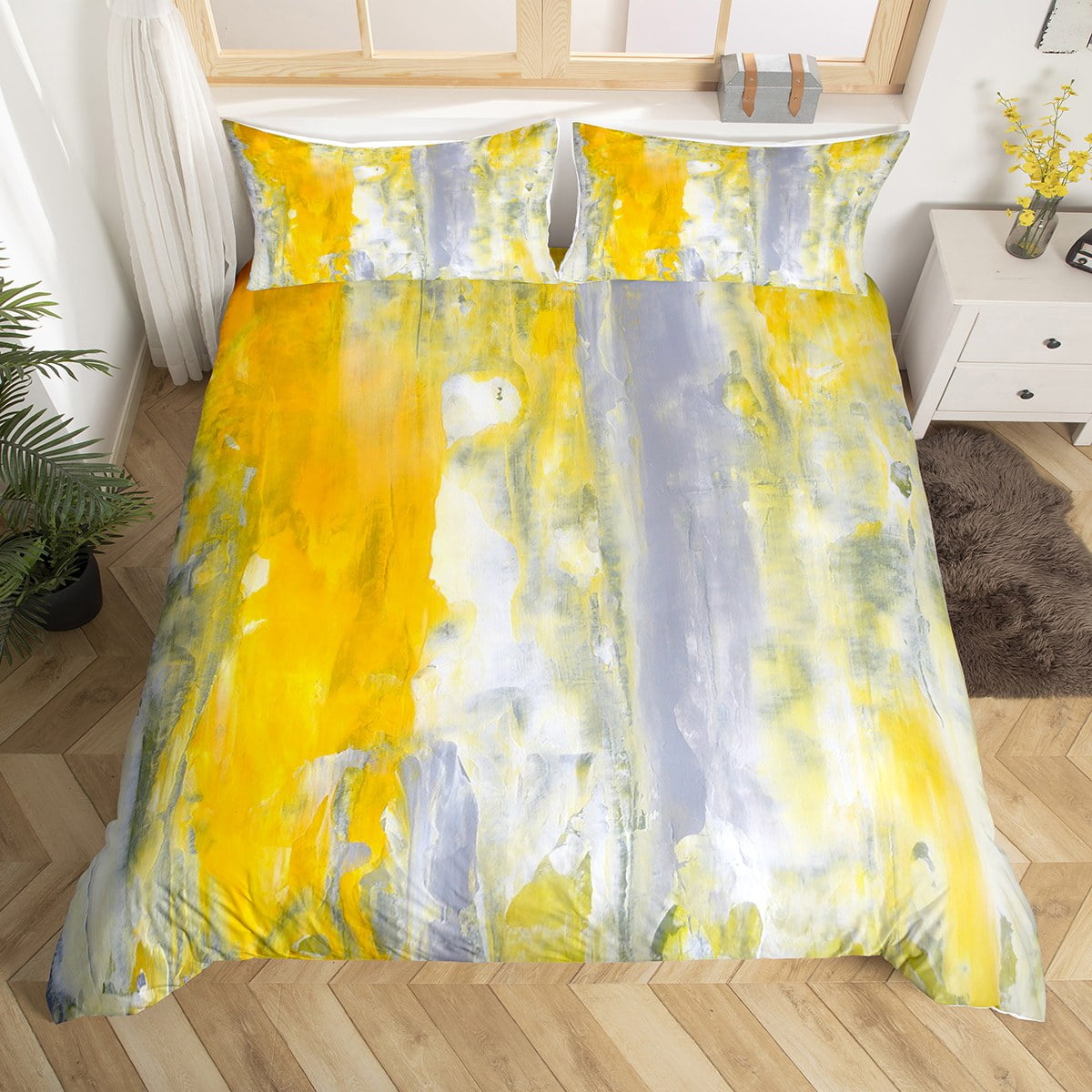 YST Yellow Gradient Duvet Cover Full Grey Tie Dye Bedding Set for Teen ...
