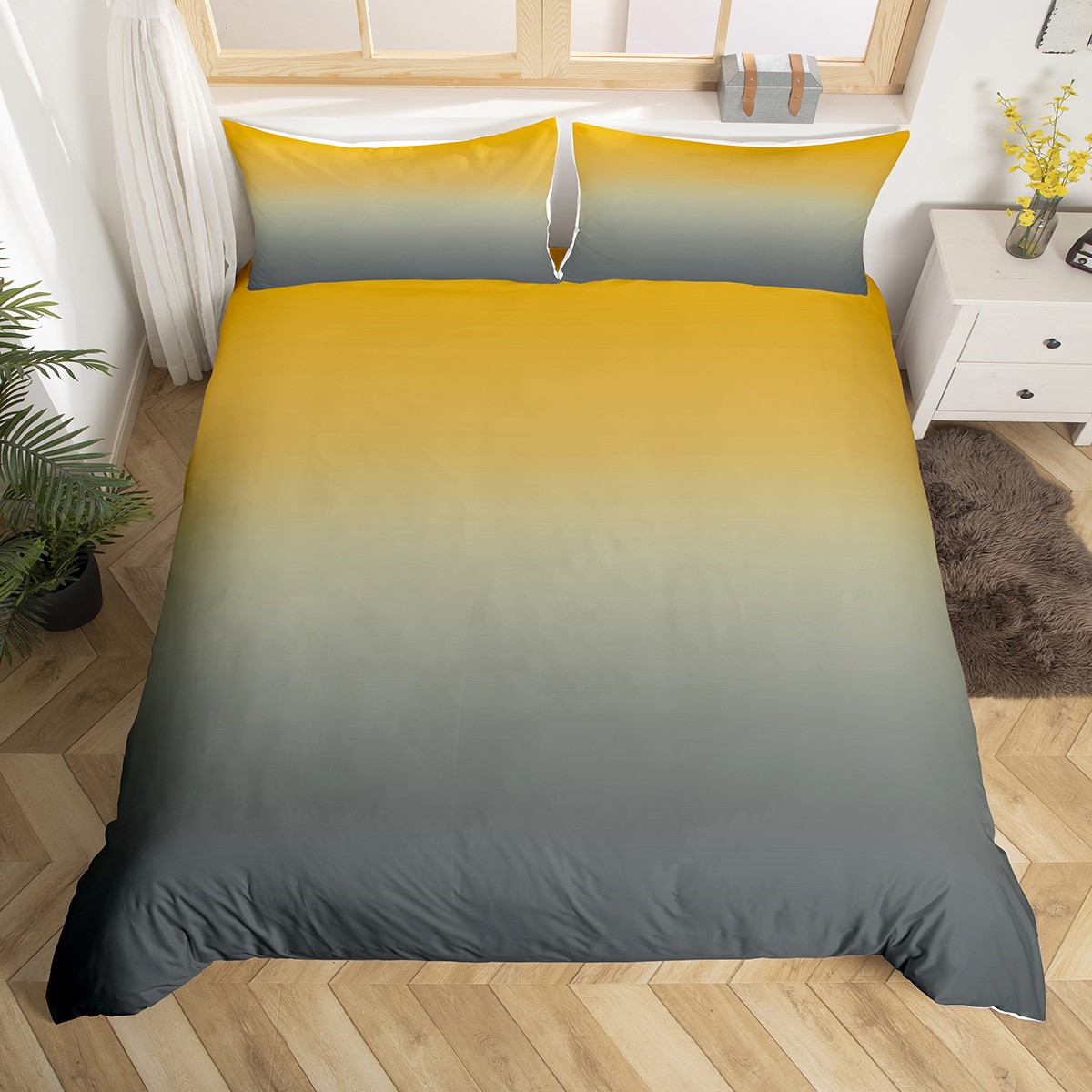 Erosebridal Yellow and Gray Duvet Cover Twin,Rainbow Ombre Bedding Set ...