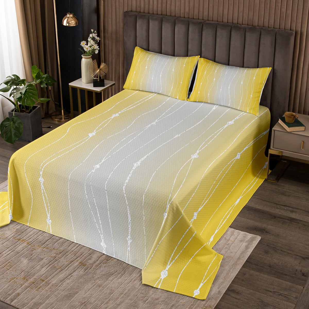 YST Yellow and Gray Gradient Bedspread Queen Size Watercolor Ombre ...