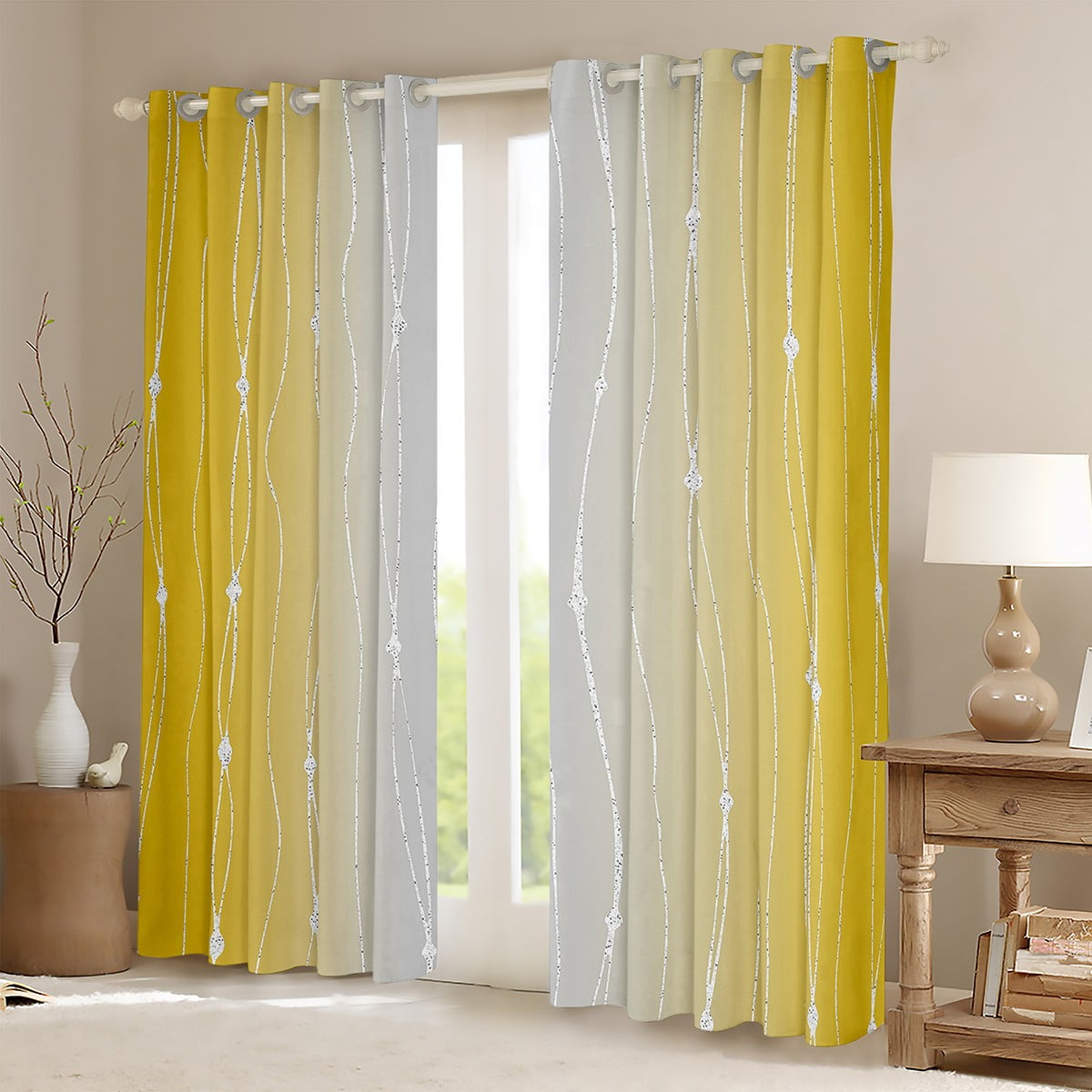 Yellow and Gray Gradient Curtains Watercolor Ombre Curtains & Drapes ...