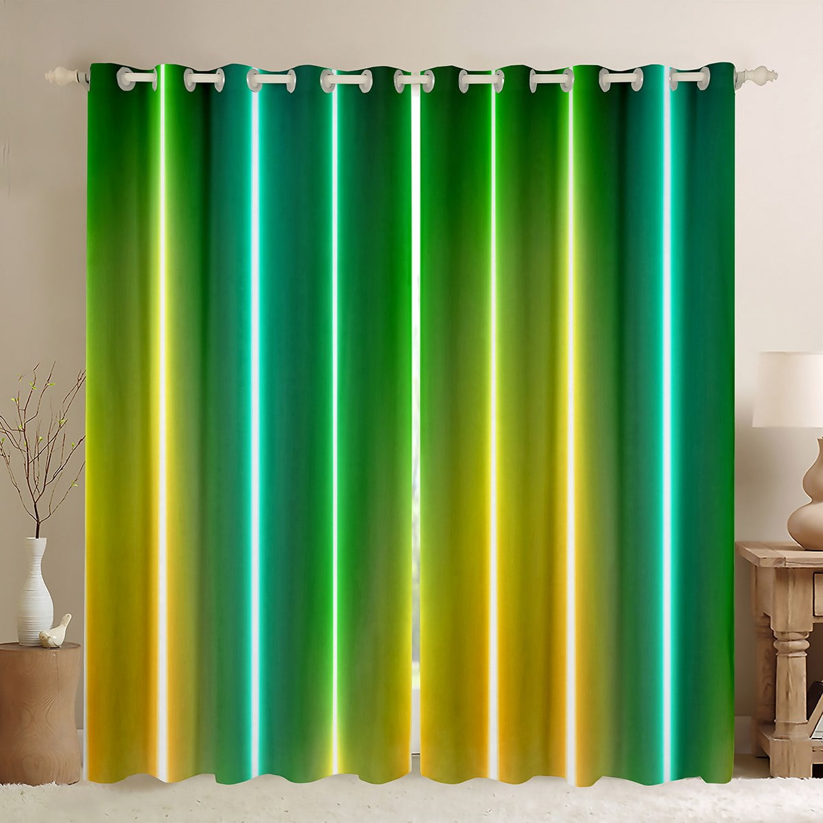YST Yellow Green Teal Curtains Ombre Abstract Curtains & Drapes for ...
