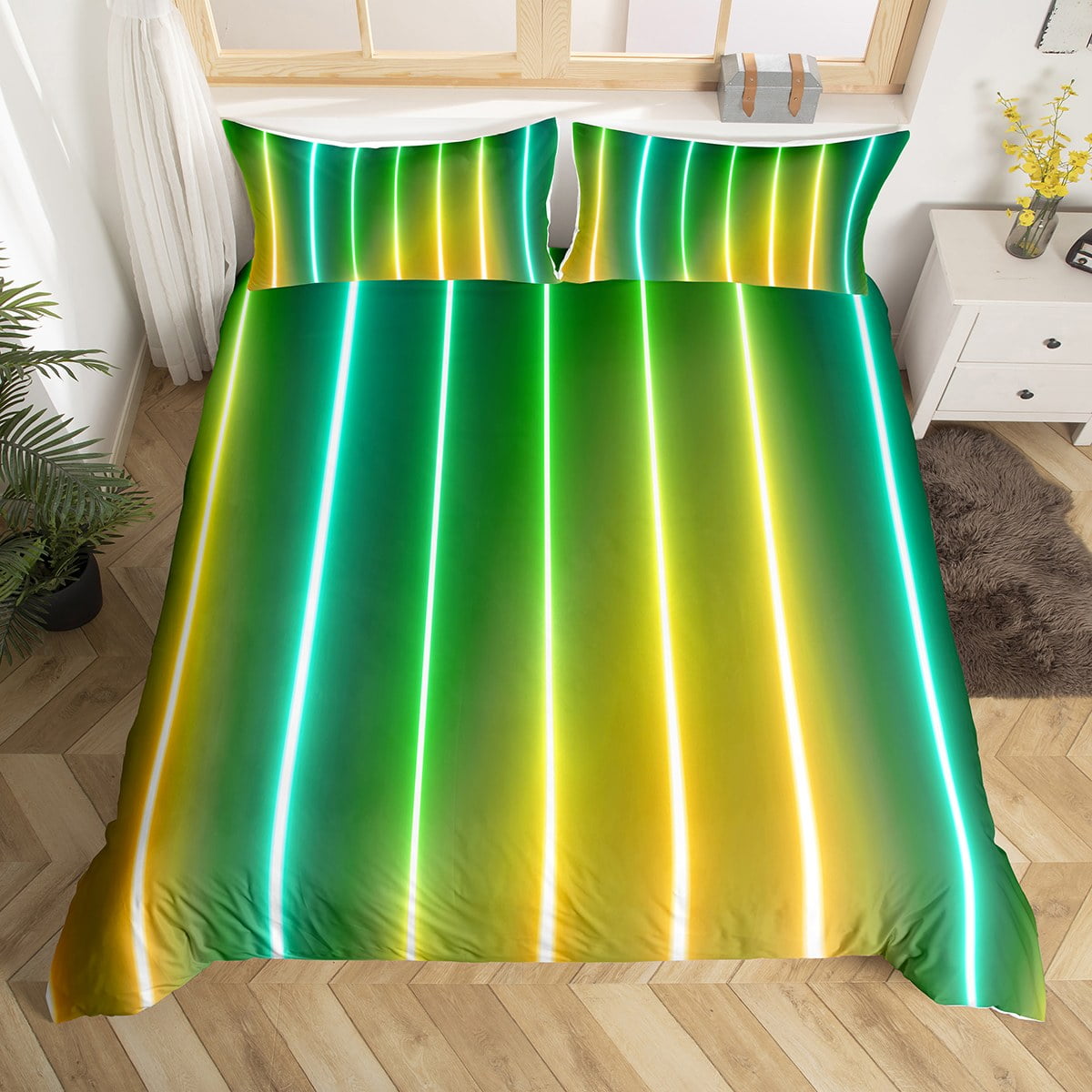 Erosebridal Yellow Green Teal Duvet Cover Twin Ombre Abstract Bedding ...