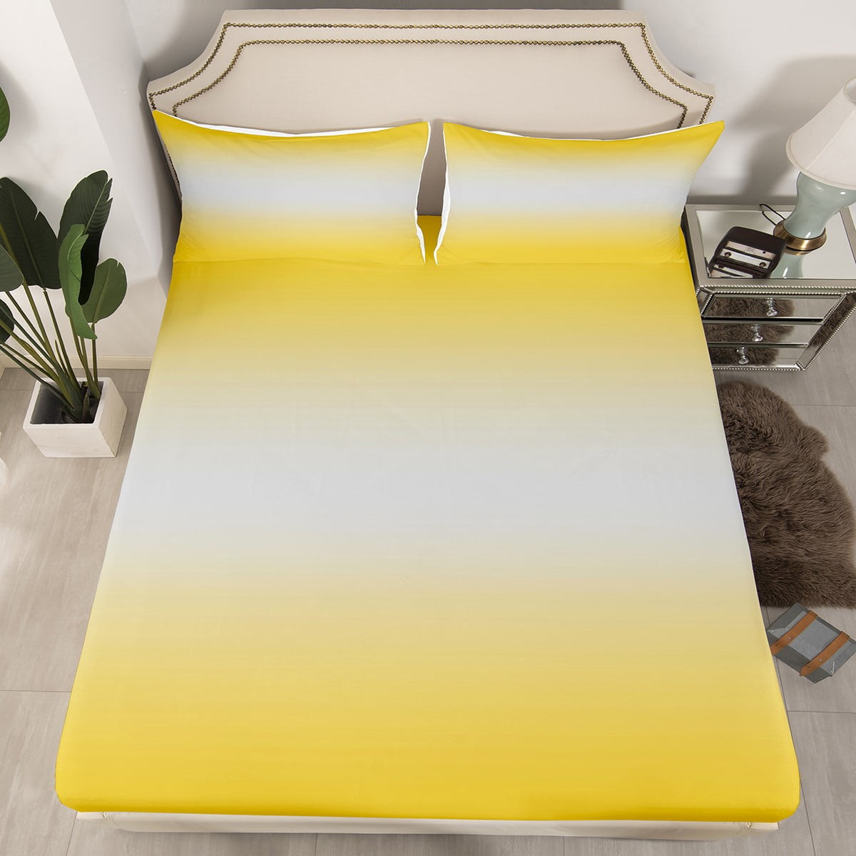 YST Yellow and Greyish White Bed Sheets Rainbow Colorful Bedding Set ...
