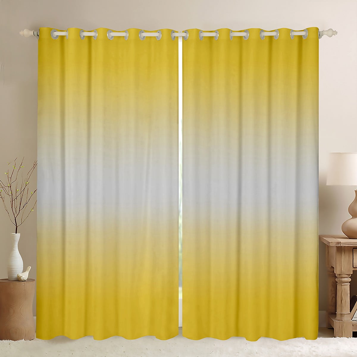 Erosebridal Yellow and Greyish White Curtains & Drapes Rainbow Colorful ...