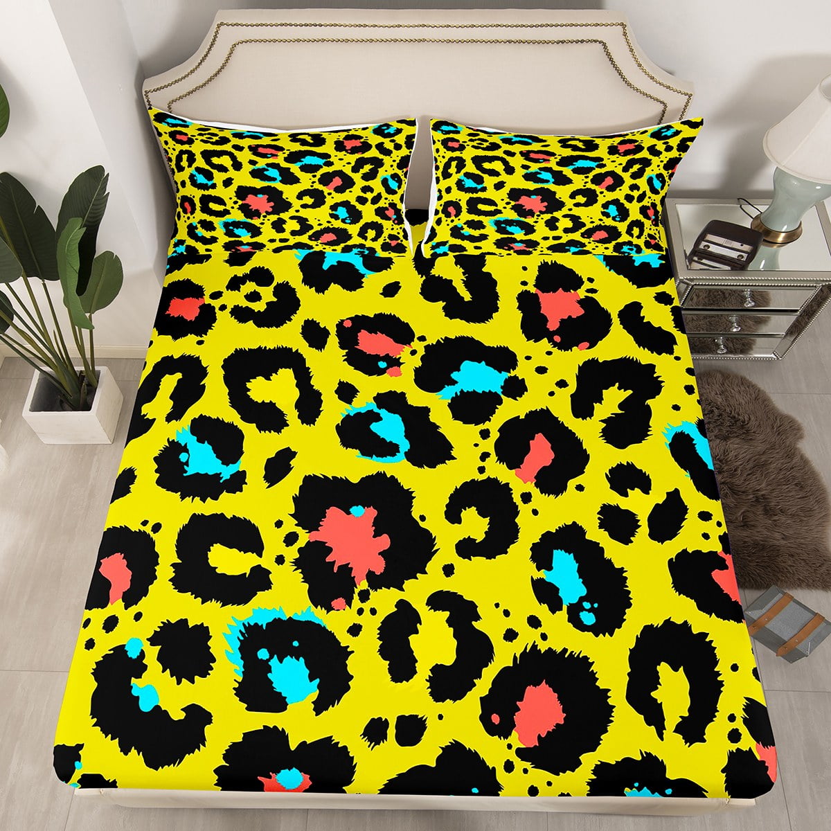 YST Yellow Leopard Print Queen Fitted Sheet Cheetah Print Sheets, Wild ...