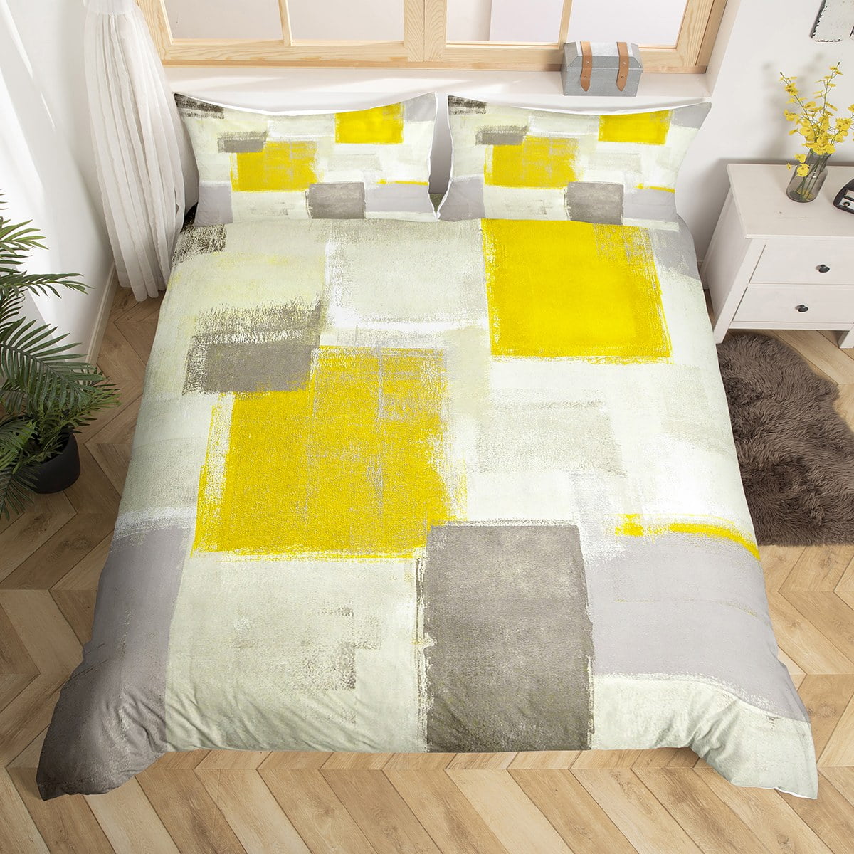 YST Yellow Ombre Bedding Sets Full Grey Grunge Comforter Cover ...