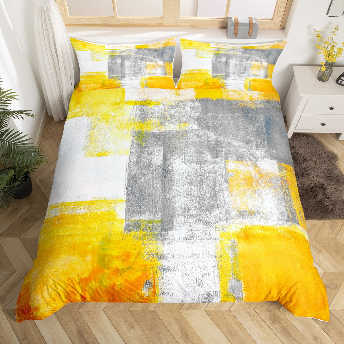 YST Yellow Ombre Duvet Cover Twin Gradient Bedding Set, Grunge ...