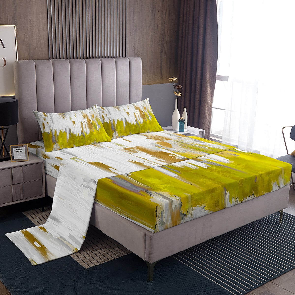 Yellow Queen Sheet Set Gradient Brush Marks Sheets, Watercolor Stripe ...