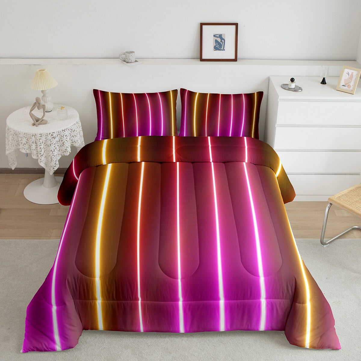 YST Yellow Red Pink Comforter Set Queen Ombre Abstract Art Bedding Set ...
