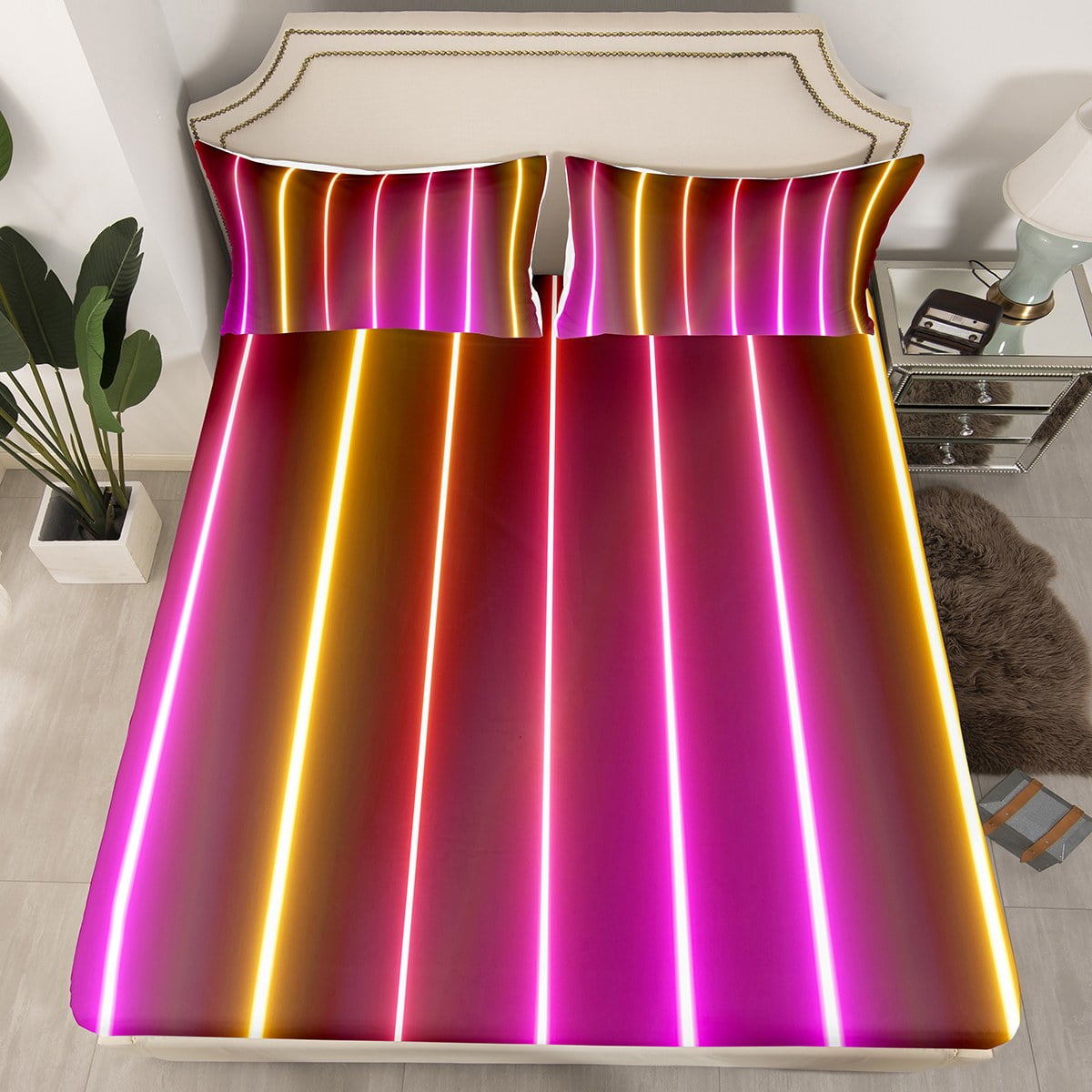 Yellow Red Pink Fitted Sheet Twin Ombre Abstract Art Bedding Set for ...