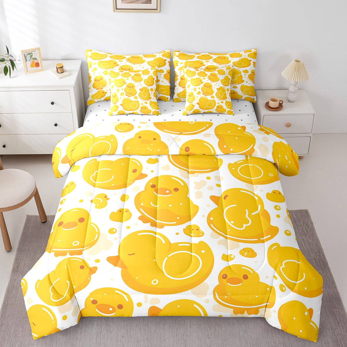 YST Yellow Rubber Duck Comforter Set Twin 7 Piece,Cute Animal Print Bed ...
