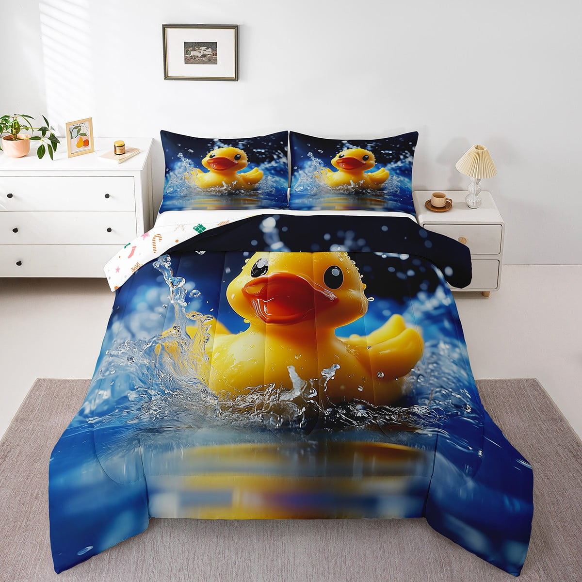 Yellow Rubber Duck Twin Bedding Set,Cute Swimming Duck Comforter Set ...