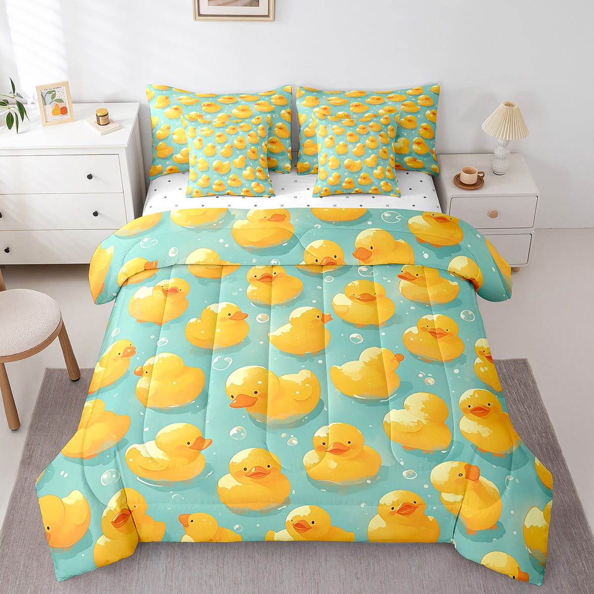 Yellow Rubber Duck Twin Comforter Set with Sheets,Funny Ducks Bedding ...