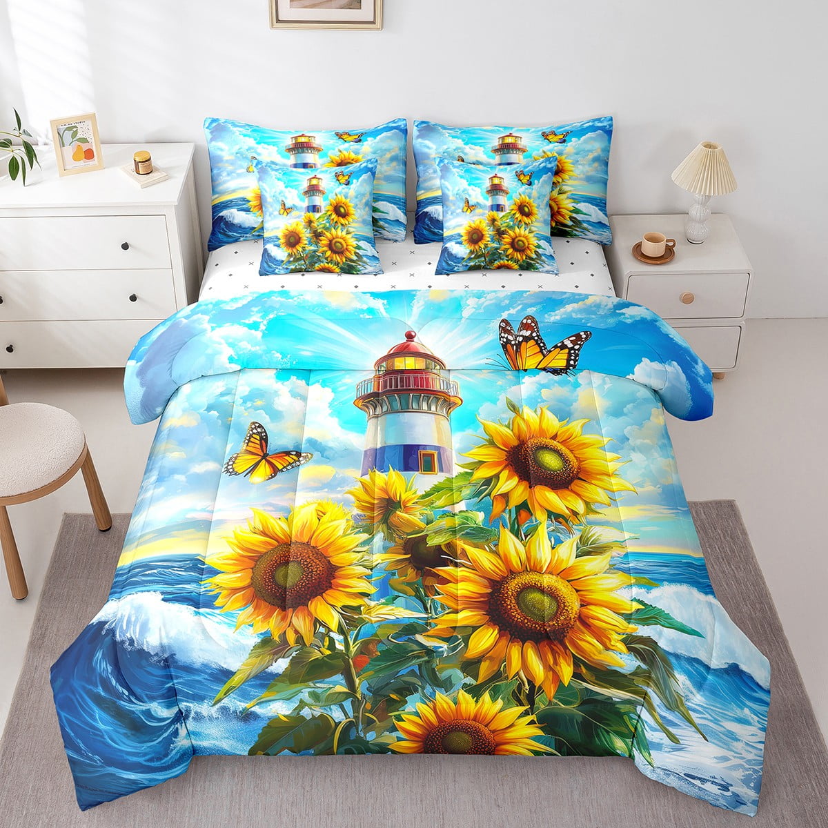 YST Yellow Sunflowers Twin Comforter Set 7 Piece For Kids Boys Girls ...