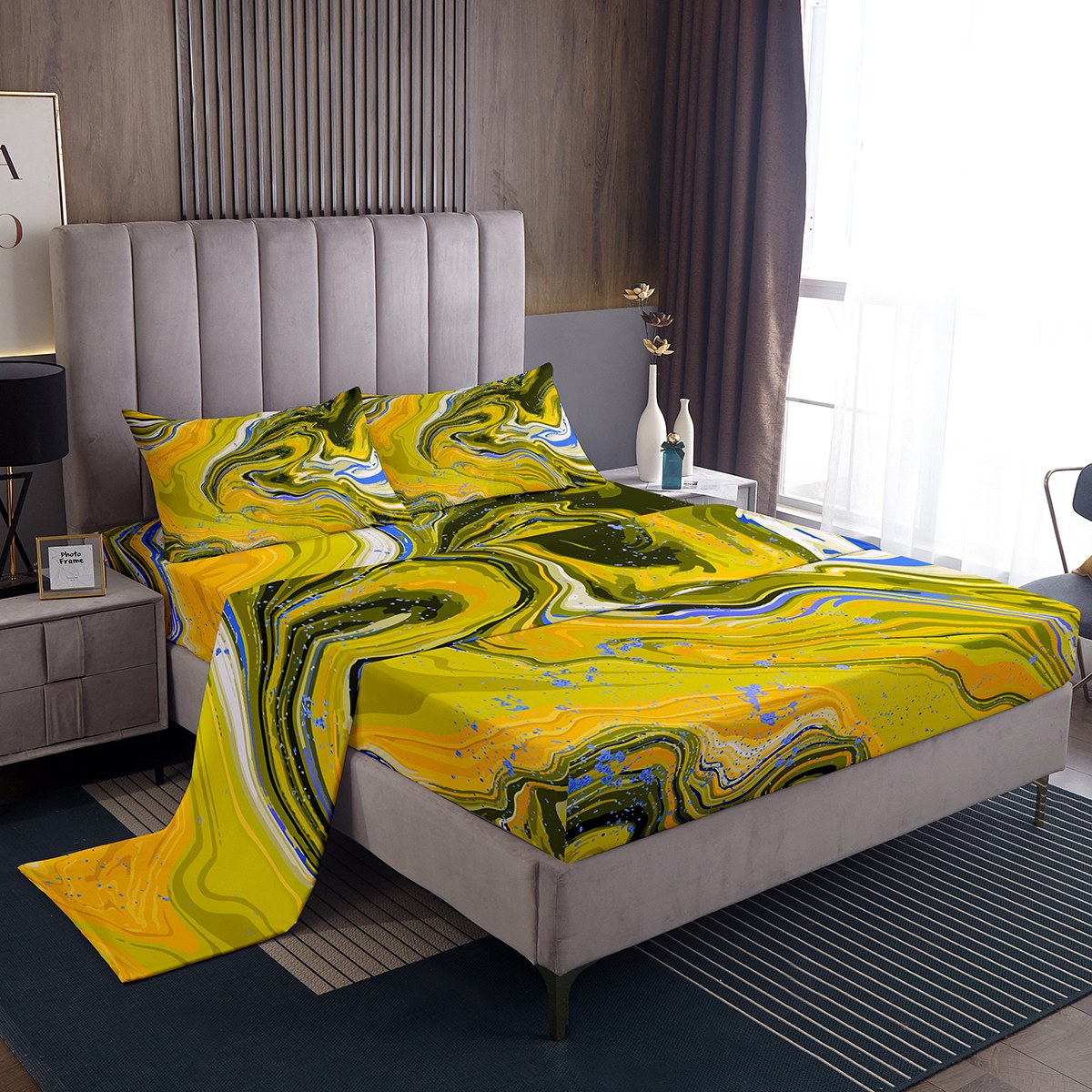 YST Yellow Swirl Bed Set Gold Marble Bed Sheets Set Psychedelic Stone ...