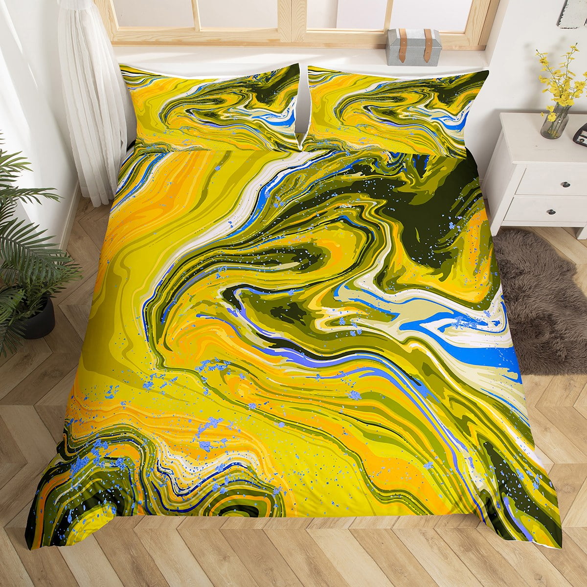 YST Yellow Swirl Bedding Sets King Gold Marble Comforter Cover ...