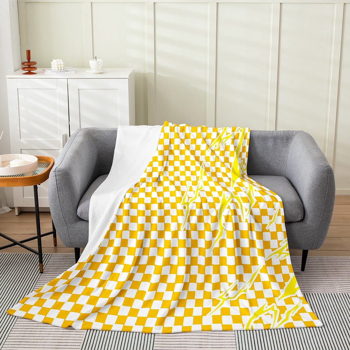 YST Yellow White Grid Throw Blanket Geometric Check Plaid Flannel ...