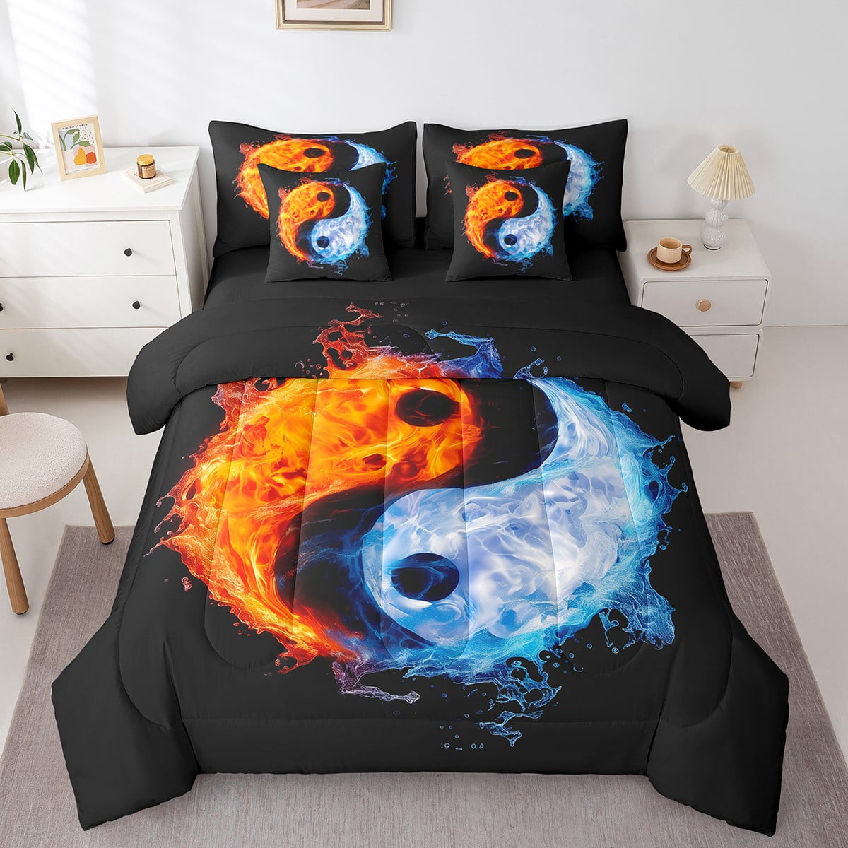 YST Yin And Yang Twin Bed In A Bag 7 Piece Boho Hippie Comforter Set ...