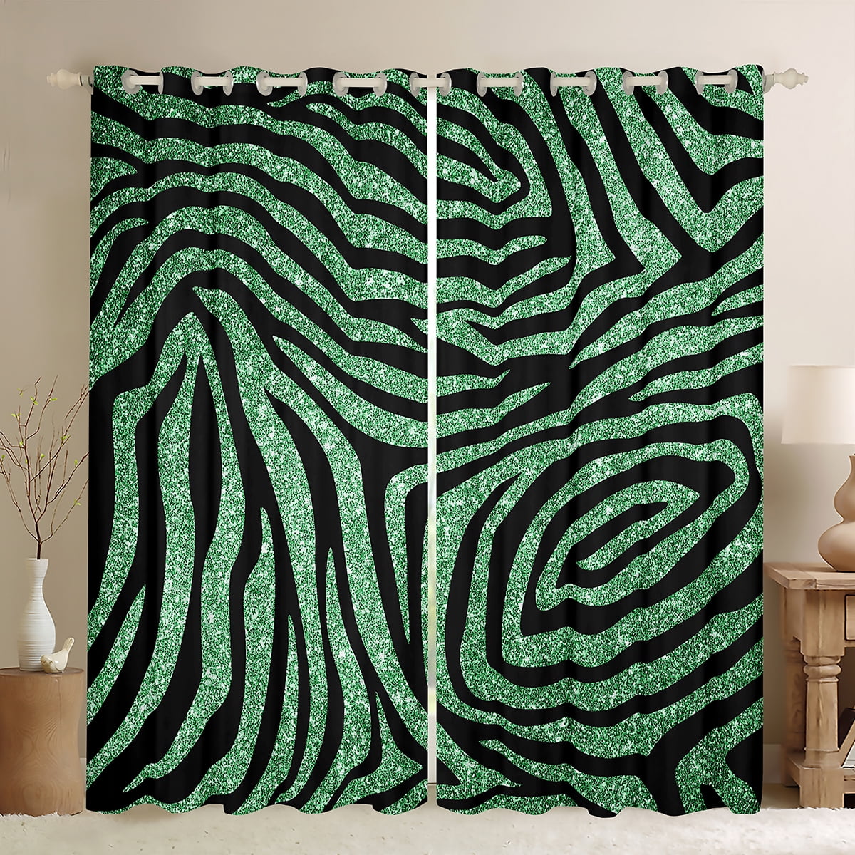 YST Zebra Blackout Curtains Black Green Curtains & Drapes, Animal ...