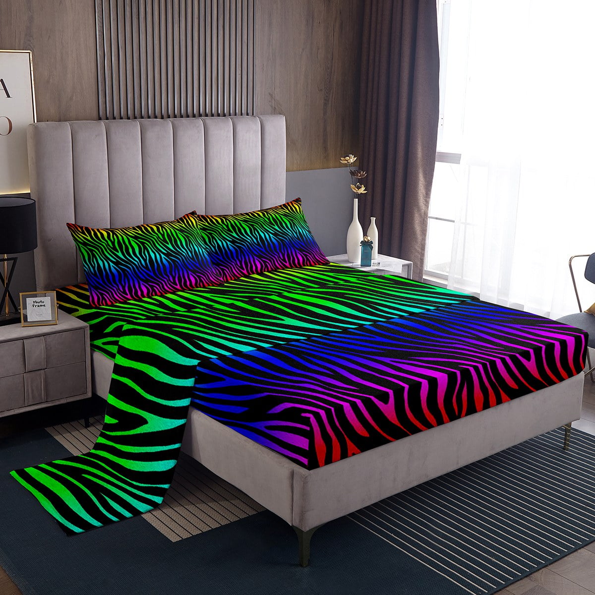 Zebra Print Bed Set Rainbow Gradient Bed Sheets Set, Wild Animal Theme ...