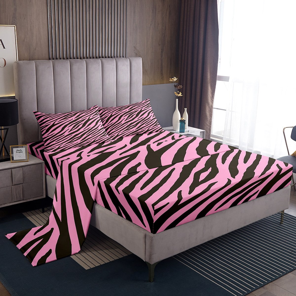 Zebra Print Bed Sheets Set Black Pink King Size Sheet Sets, Animal ...