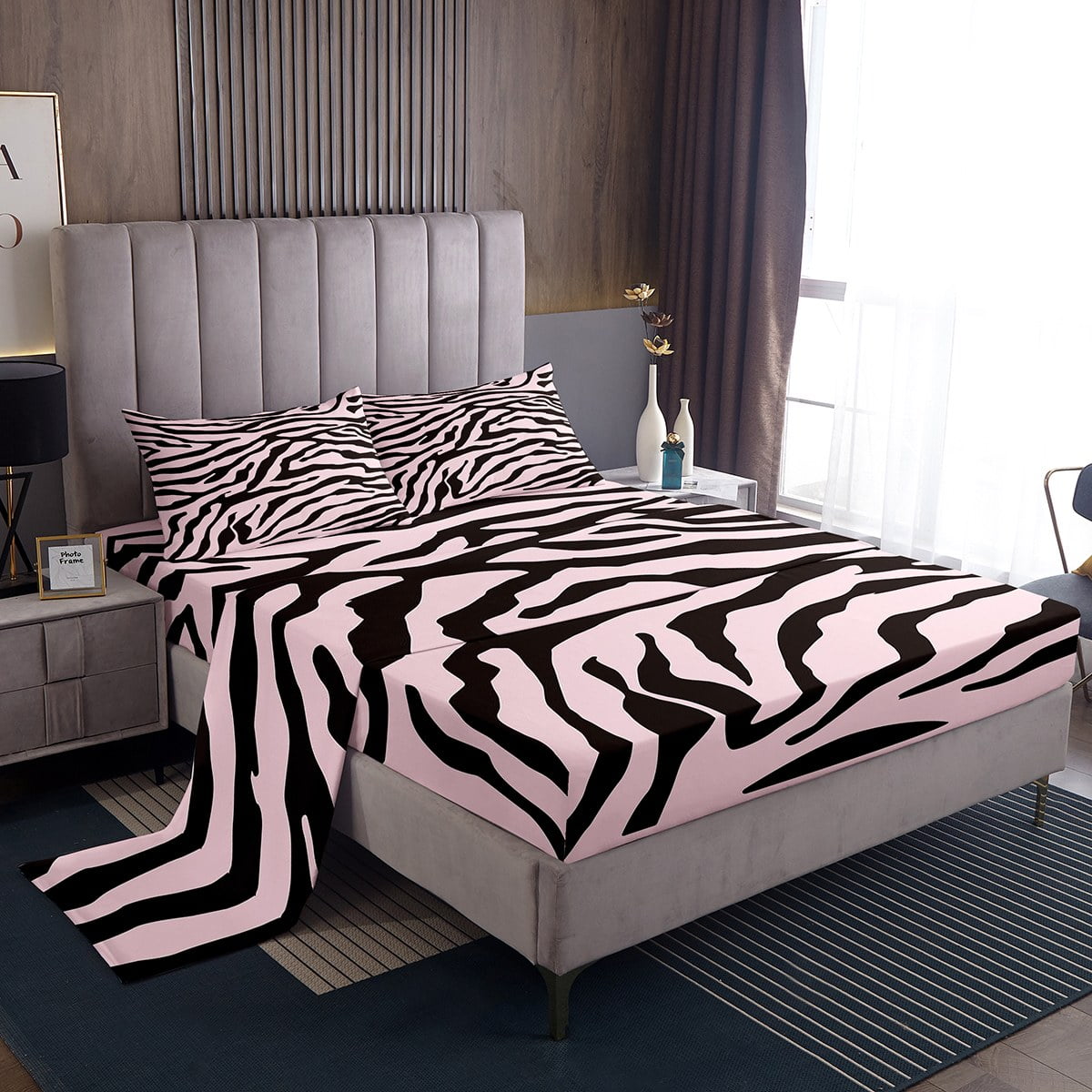 YST Zebra Print Bed Sheets Set Black and Pink Queen Size Sheet Sets ...