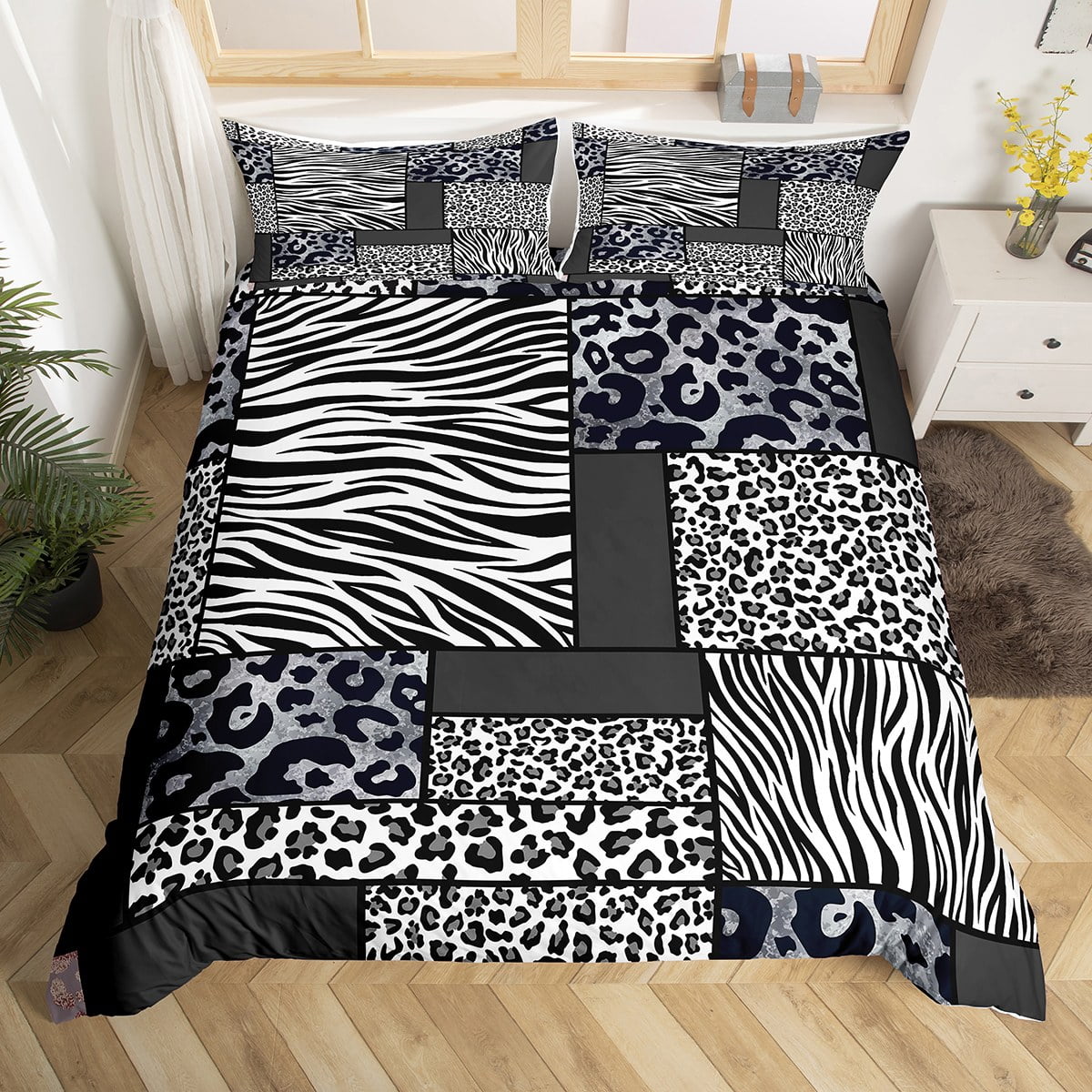 YST Zebra Print Bedding Sets Queen Animal Print Comforter Cover Black ...