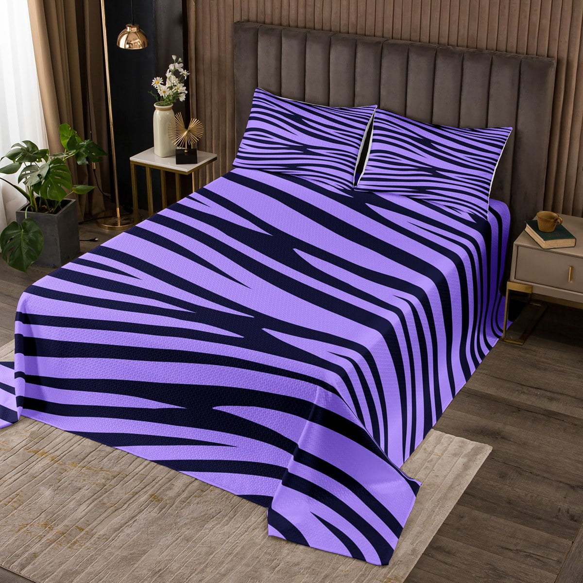 YST Zebra Print Bedspread King Size Black and Purple Quilt Set, Wild ...