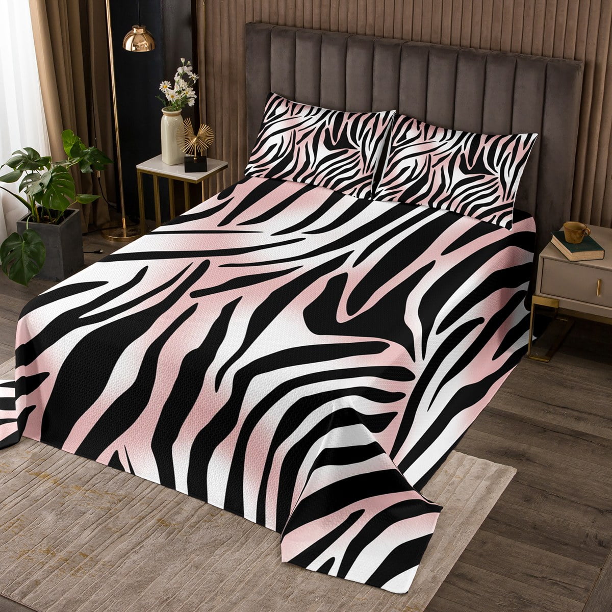 YST Zebra Print Bedspread King Size Black White Pink Quilt Set, Wild ...