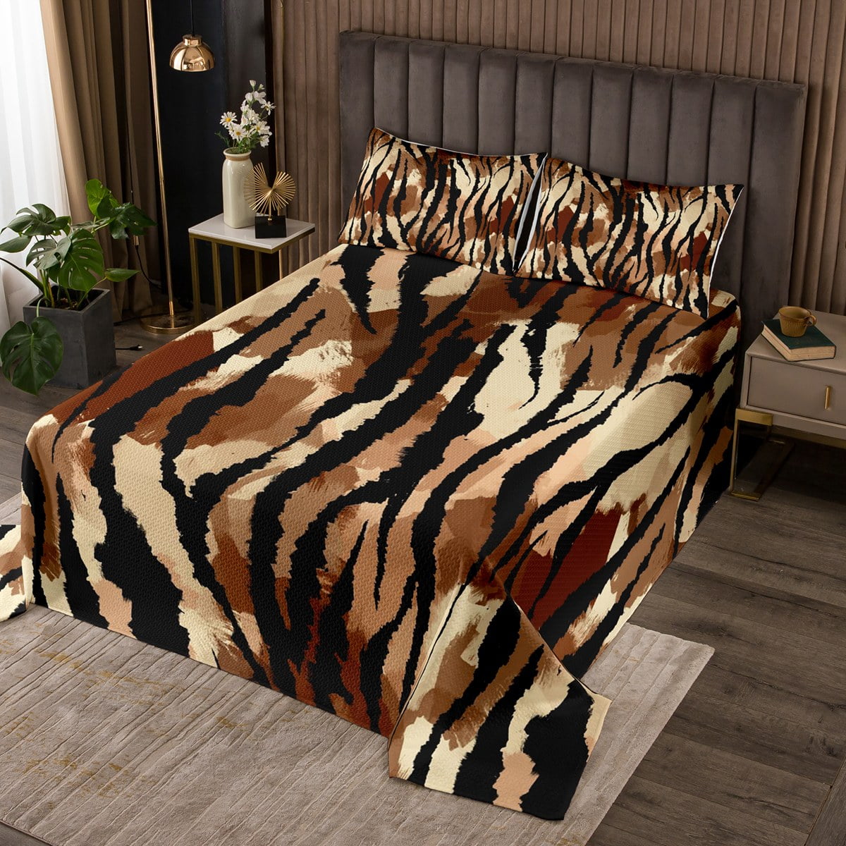 YST Zebra Print Bedspread Queen Size Black and Brown Quilt Set, Wild ...