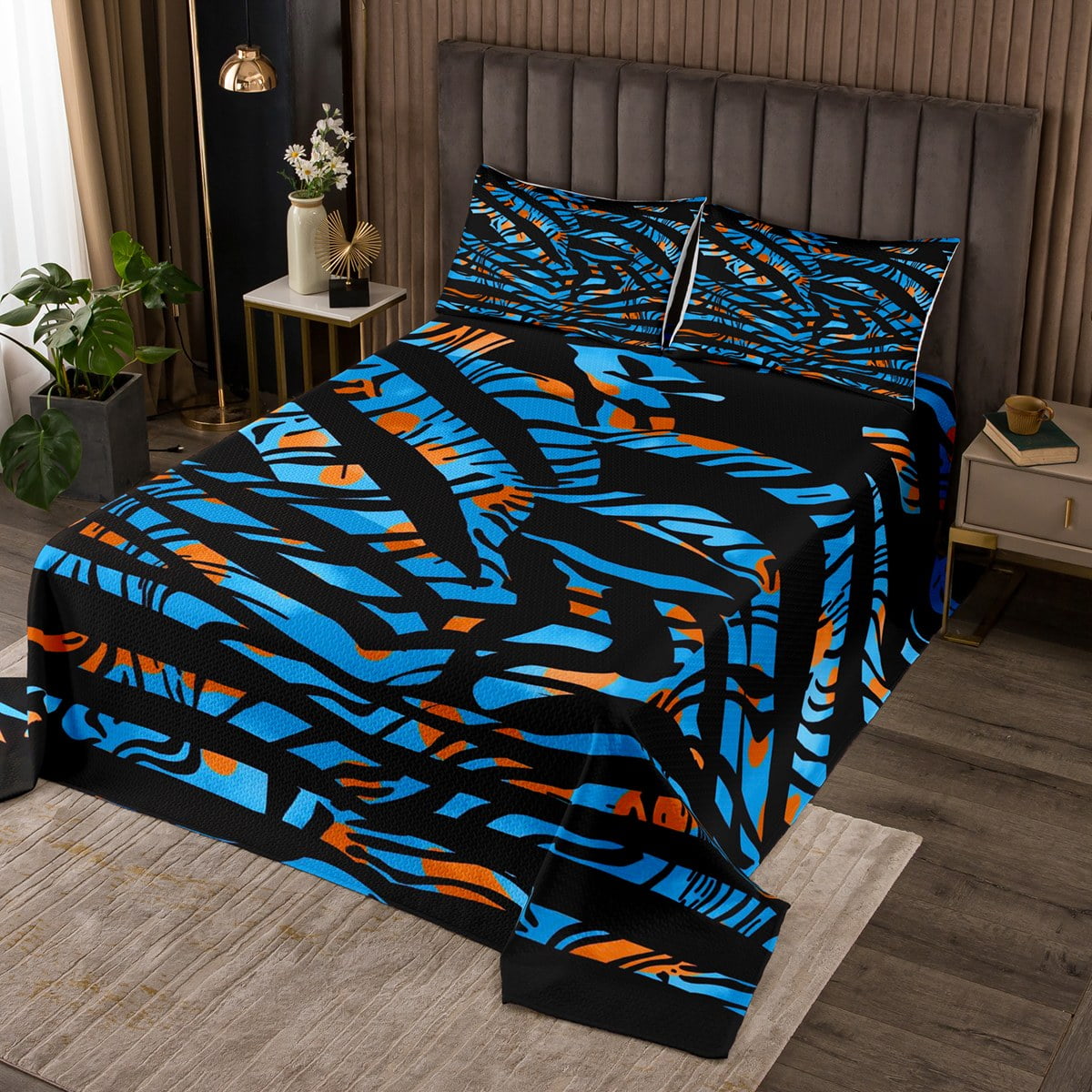 YST Zebra Print Bedspread Twin Size Black and Blue Quilt Set, Wild ...