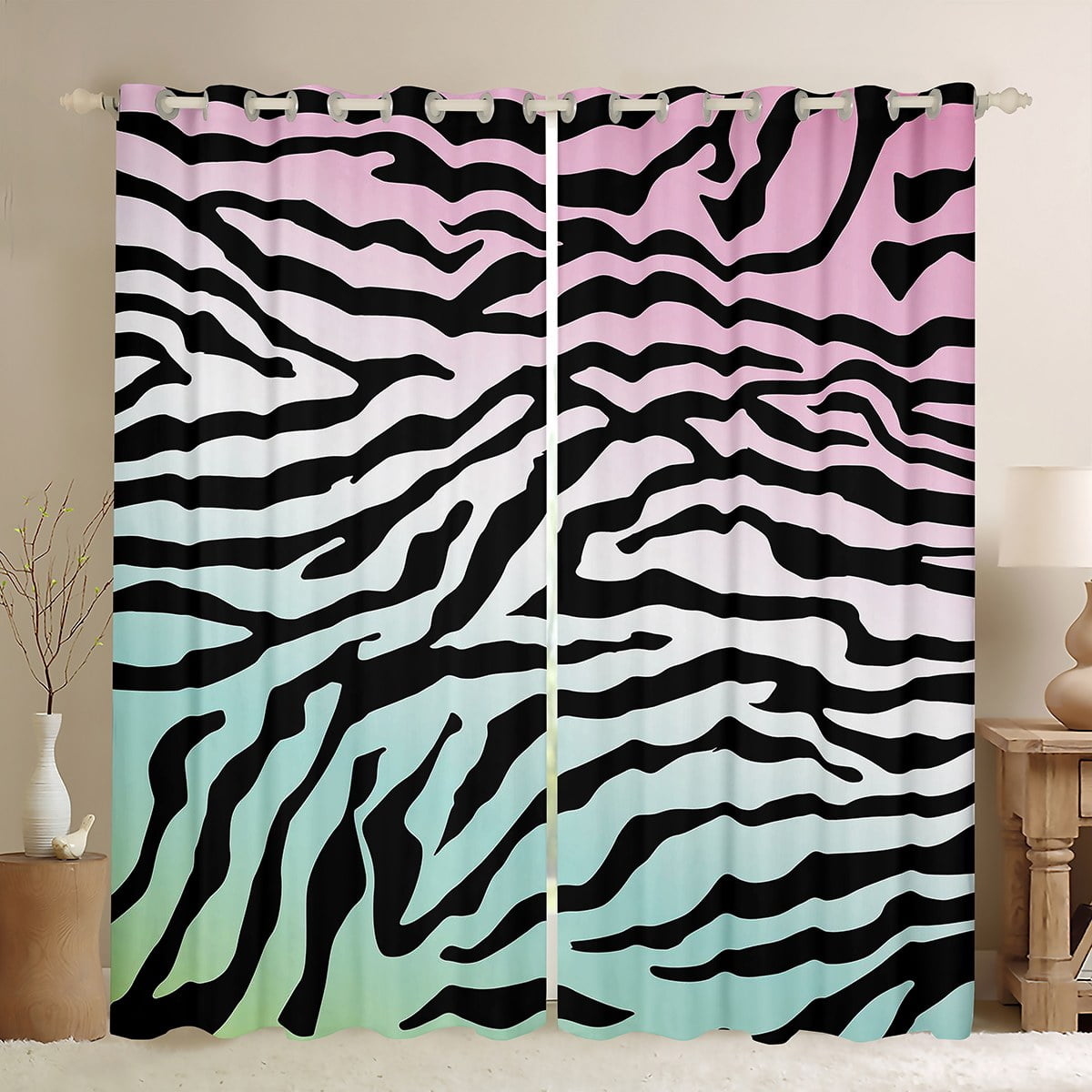 YST Zebra Print Blackout Curtains Black Rainbow Curtains, Wild Animal ...
