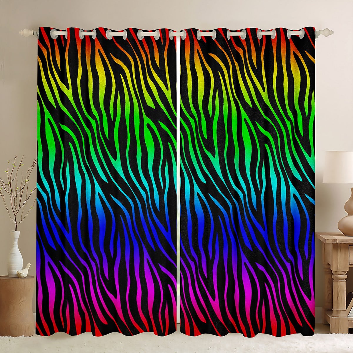 YST Zebra Print Blackout Curtains Rainbow Gradient Curtains, Wild Animal Theme Curtains & Drapes ...